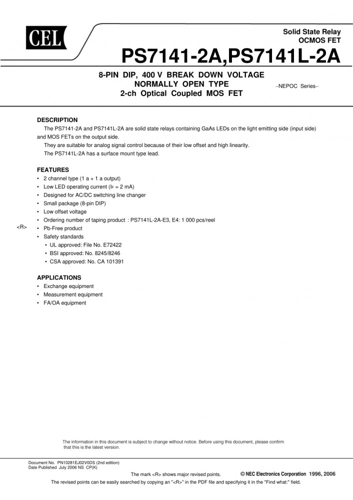 PS7141-2A datasheet page 1