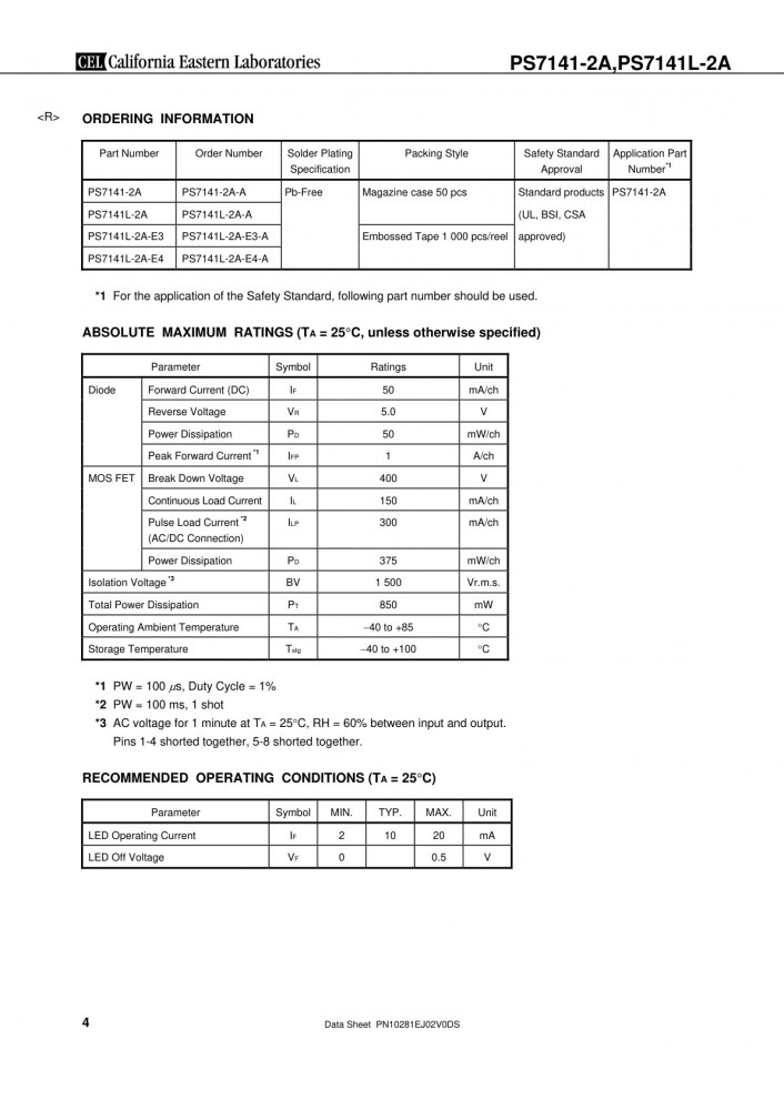 PS7141-2A datasheet page 4