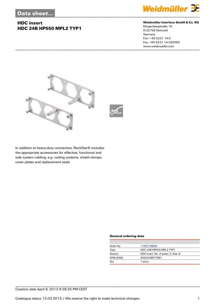 WEIDMULLER 1103710000 document page 1