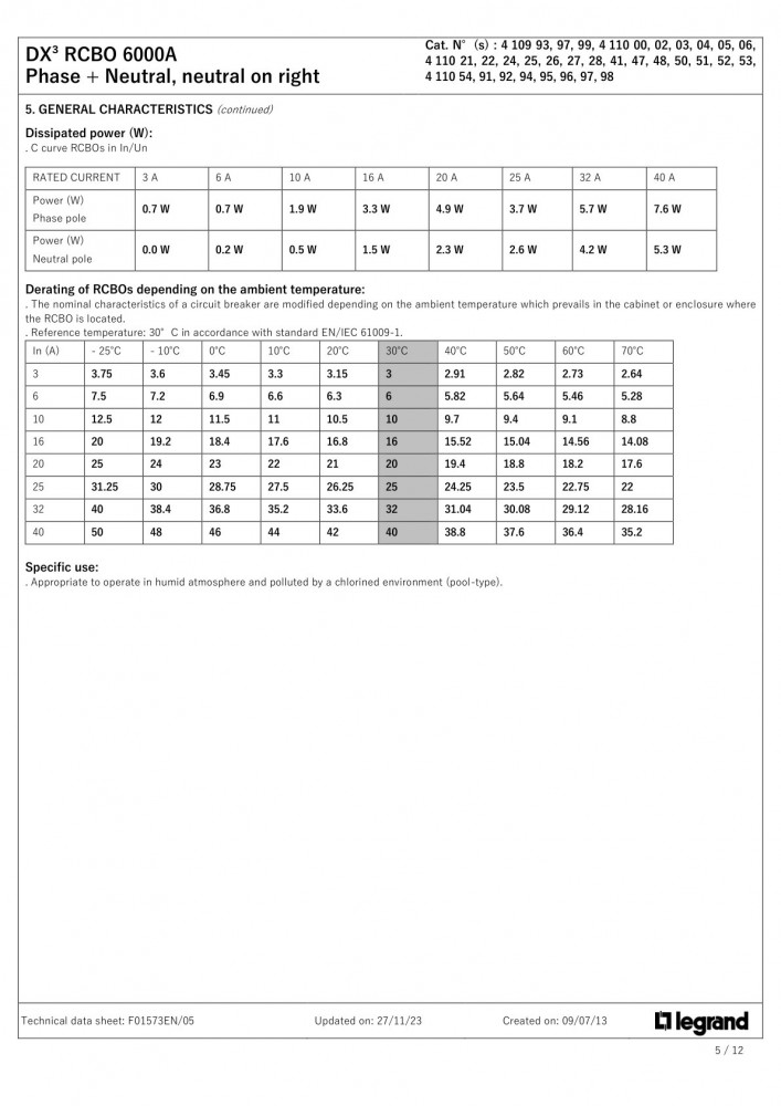 Legrand DX³ RCBO technical document page 5
