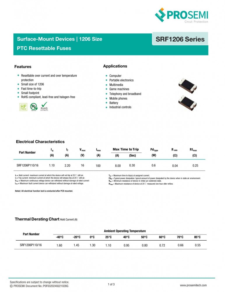 SRF1206 series datasheet page 1