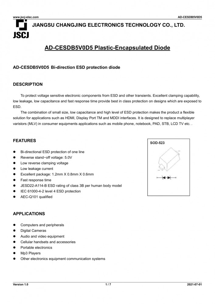 AD-CESDB5V0D5 datasheet page 1