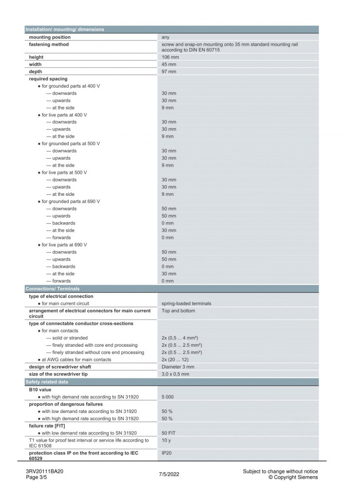 3RV20111BA20 technical document page 3
