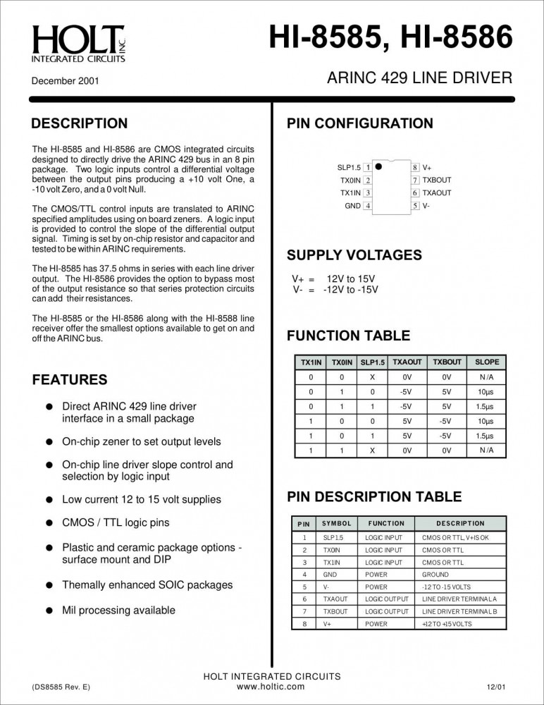 HI-8585 datasheet page 1