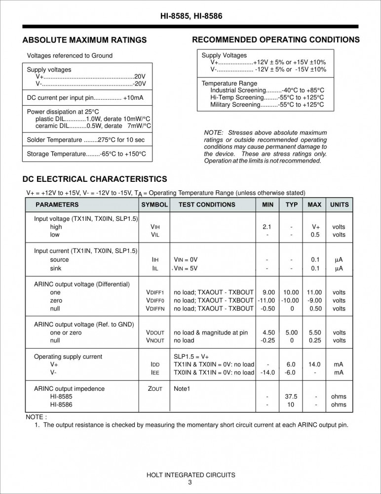 HI-8585 datasheet page 3