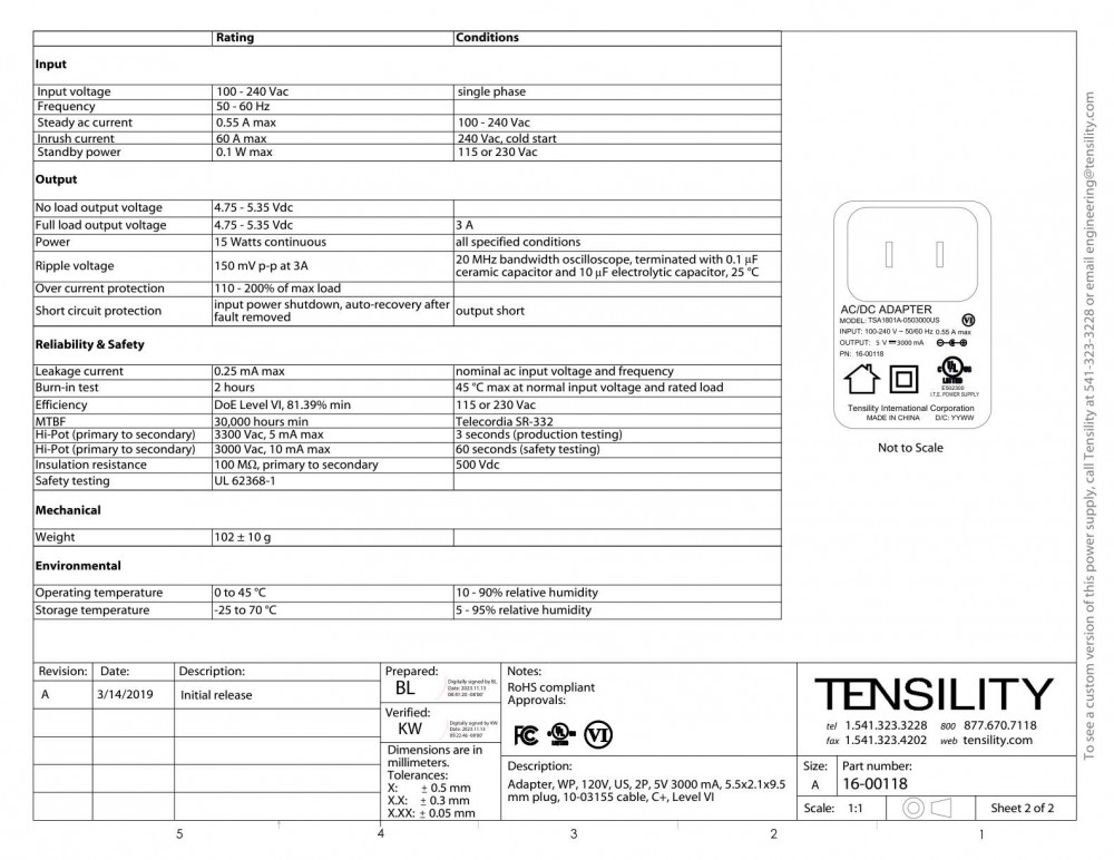 Tensility 16-00118 product drawing, page 2