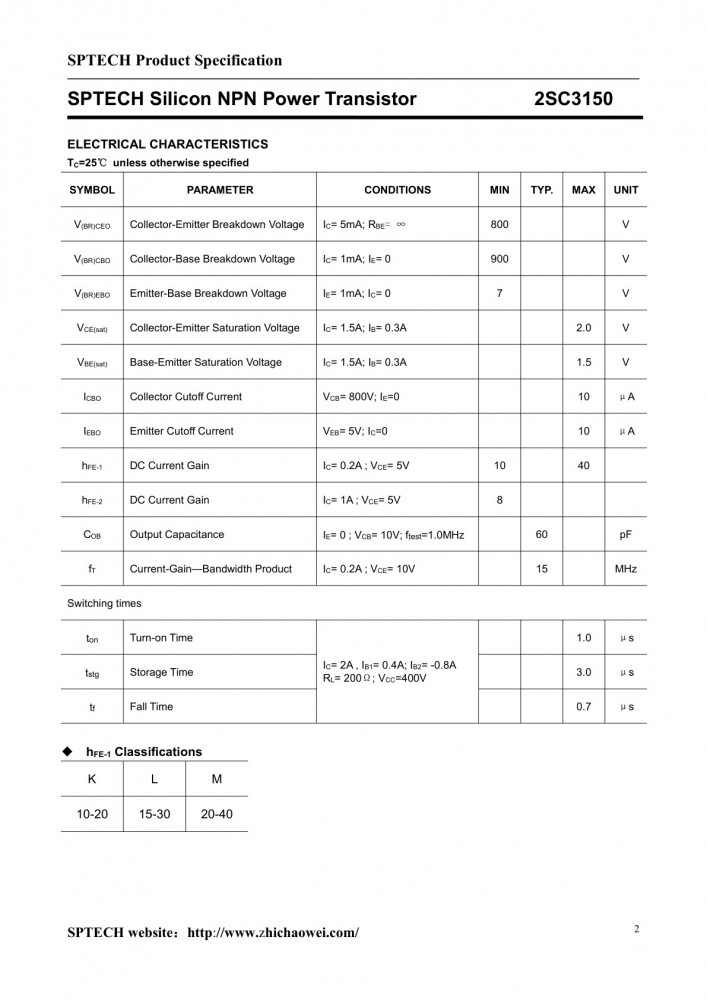 SPTECH 2SC3150 datasheet page 2