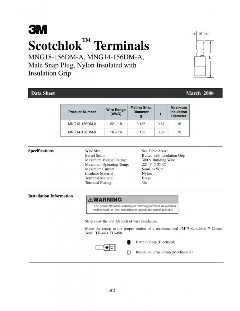 3M Scotchlok terminal data sheet page 1
