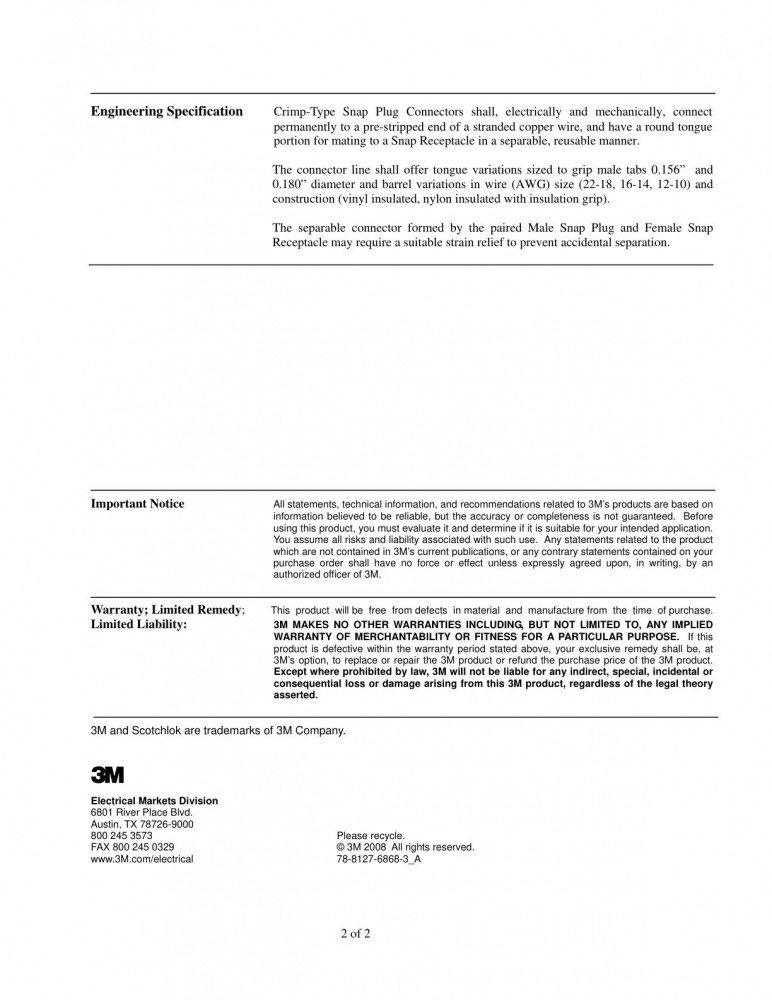 3M Scotchlok terminal data sheet page 2