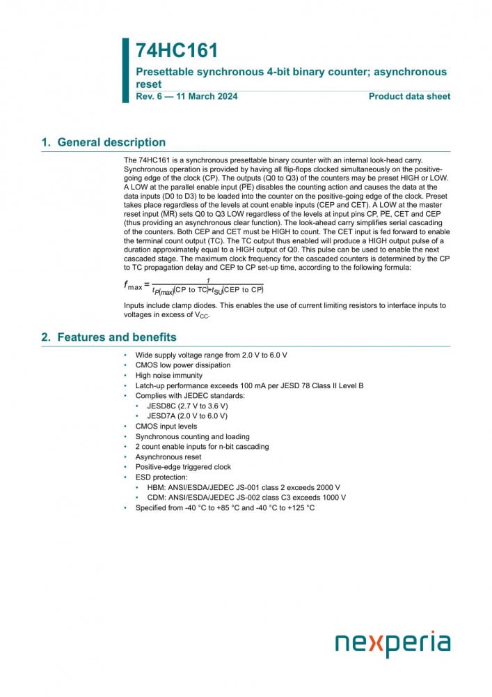 74HC161D,653 datasheet page 1