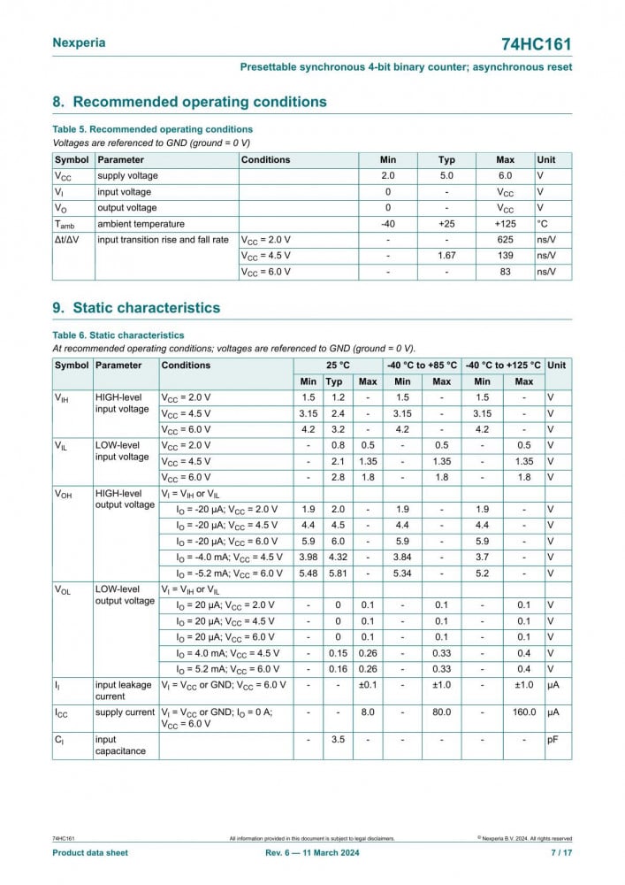 74HC161D,653 datasheet page 7