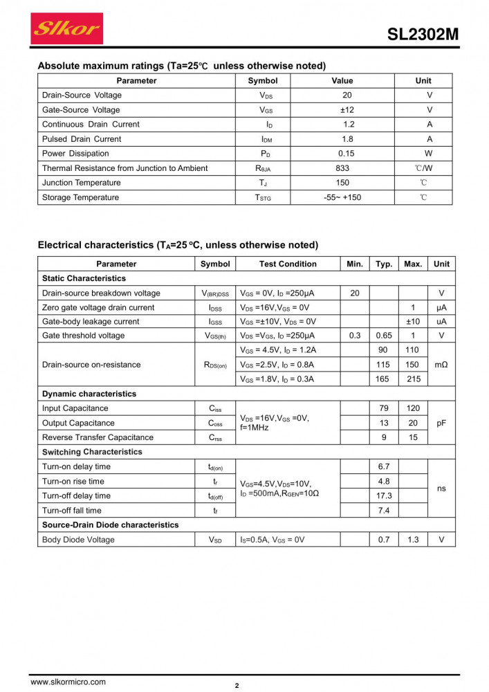 SL2302M datasheet page 2