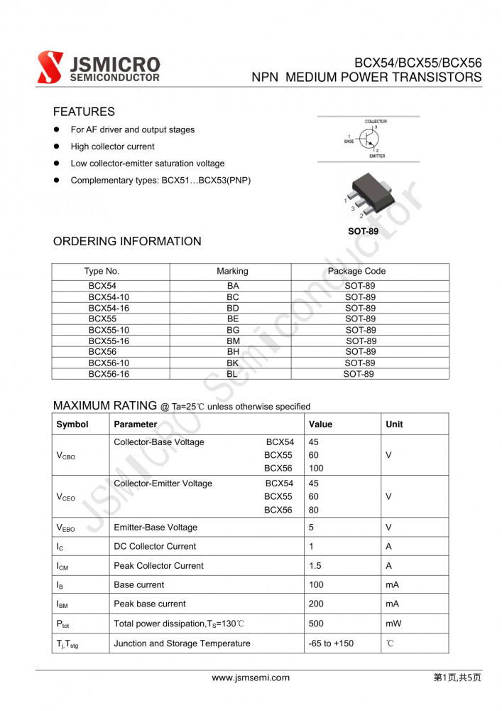 BCX55-16-JSM datasheet page 1