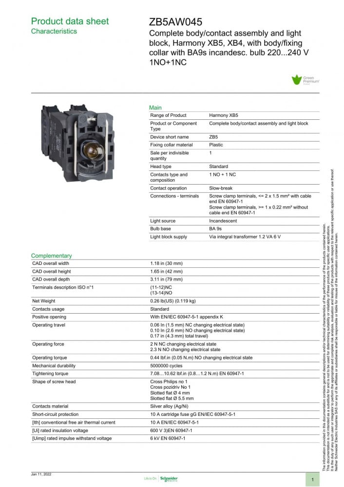ZB5AW045 technical document page 1