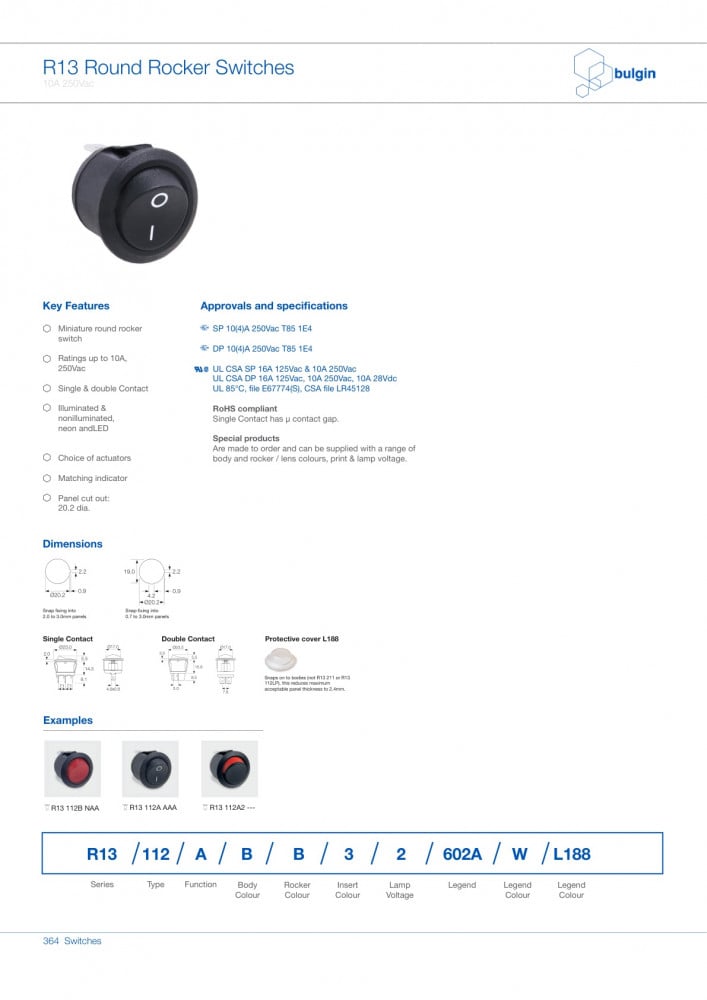 Bulgin R13 series catalogue page 1