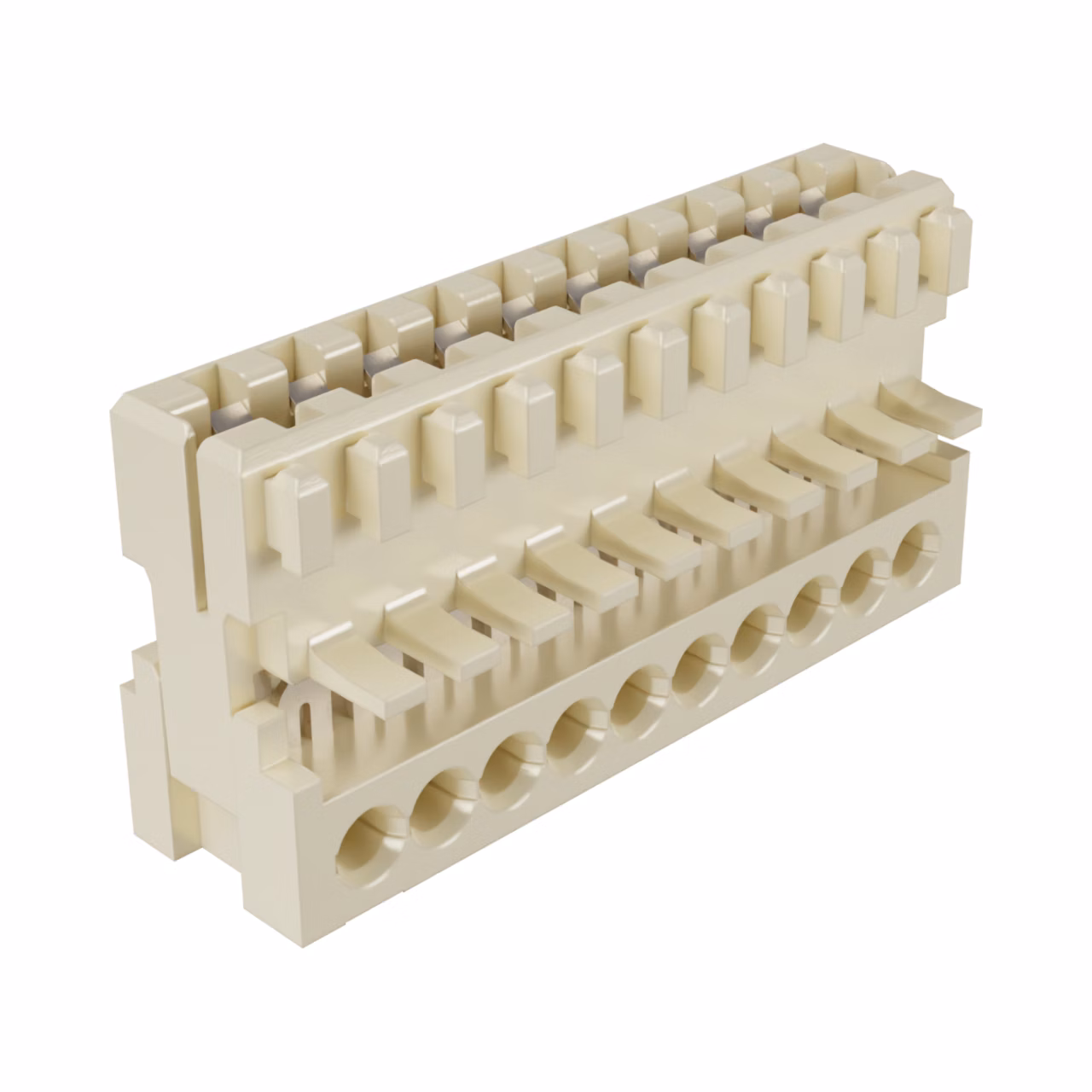 Appli-Mate RAST 2.5 Connector, 2.50mm Pitch, Female, 10 Circuits, Circuit 2 and 9 Voided, Latch at Circuit 2 and 9, Open Endwalls, Tin Plating
