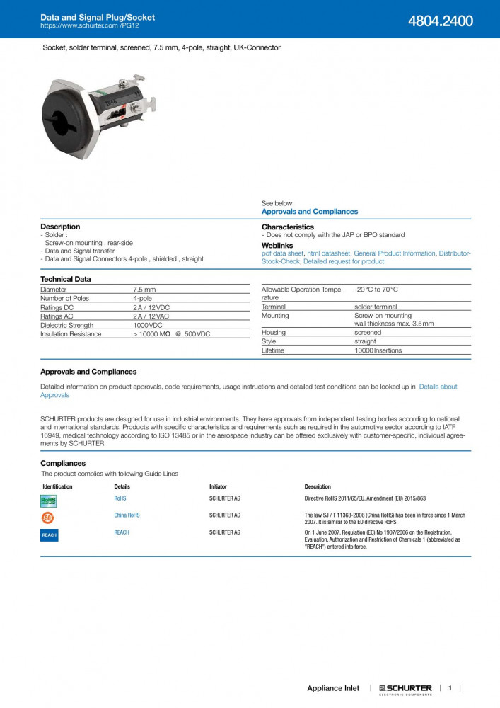 SCHURTER 4804.2400 technical document page 1
