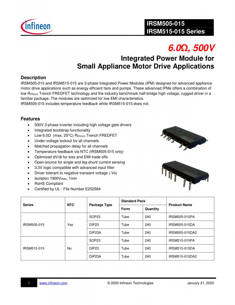 IRSM515-015DA2 datasheet page 1