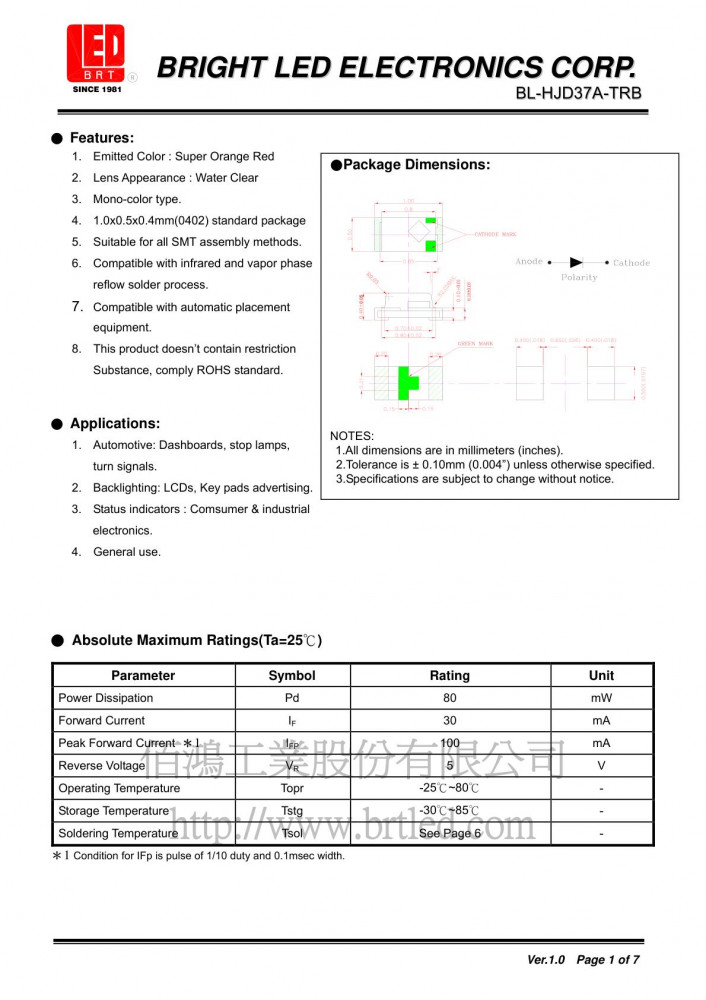 BL-HJD37A-TRB datasheet page 1