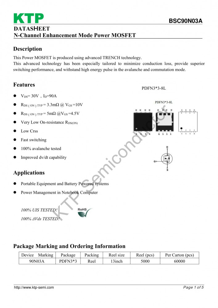 BSC90N03A datasheet page 1