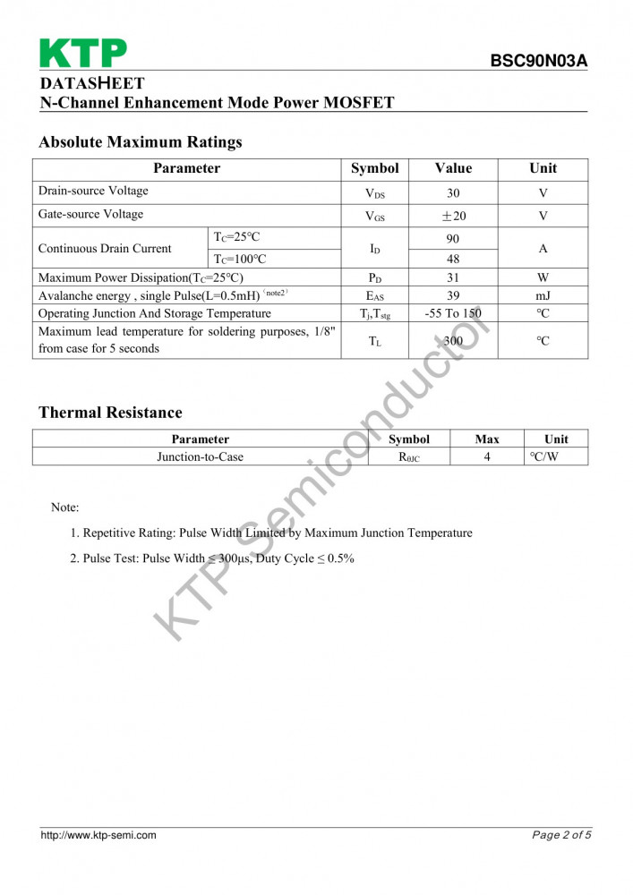 BSC90N03A datasheet page 2
