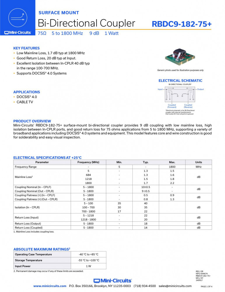 RBDC9-182-75+ datasheet page 1
