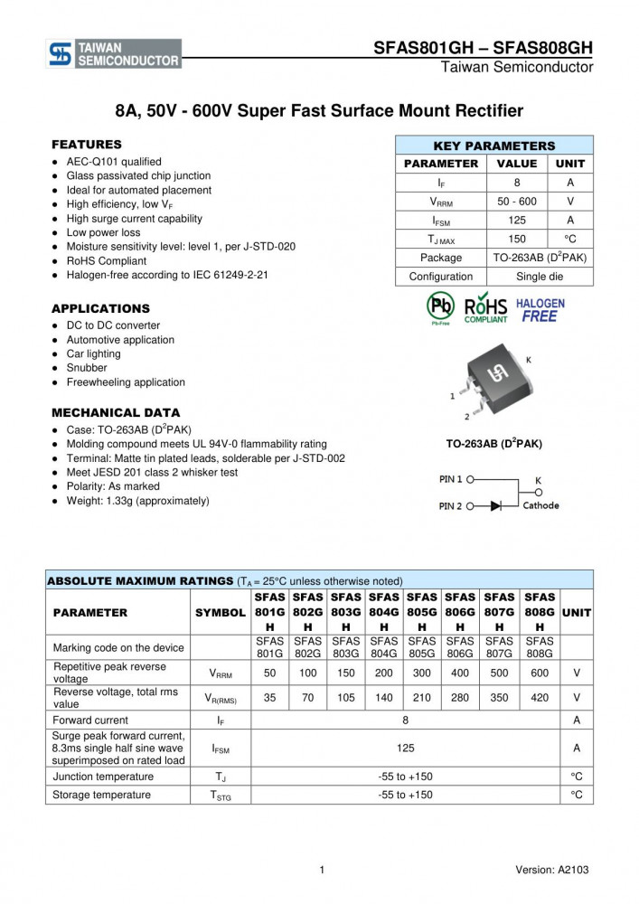 SFAS802GH datasheet page 1