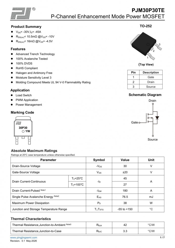PJM30P30TE datasheet page 1