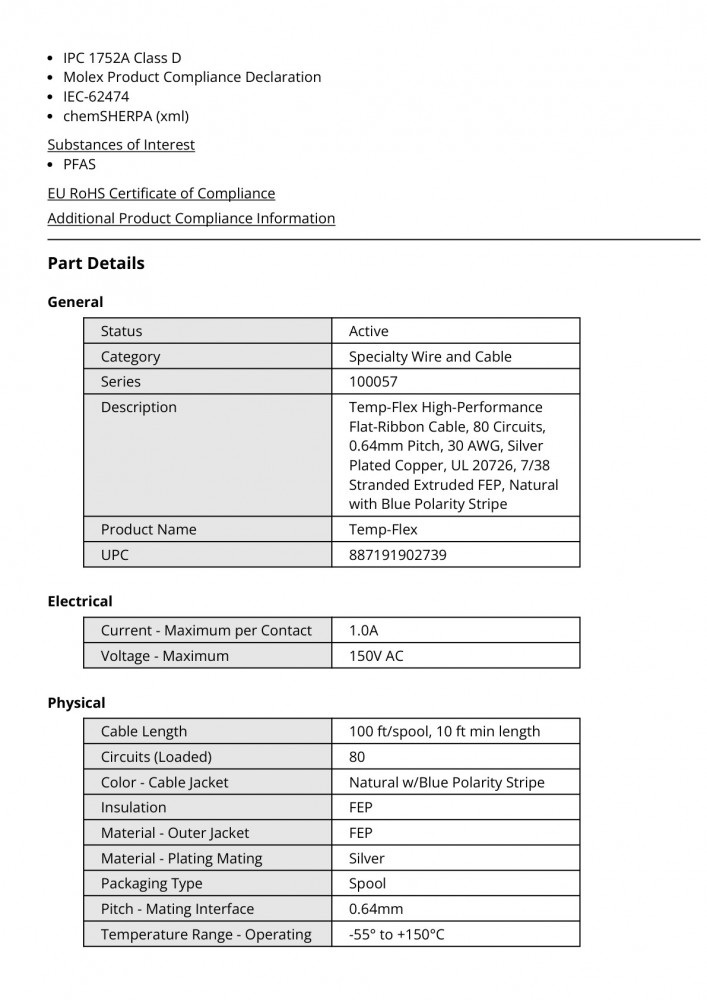 MOLEX cable document, page 2