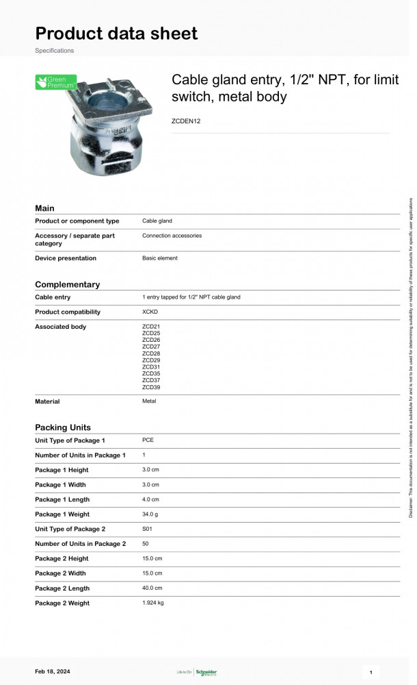 ZCDEN12 product data sheet page 1
