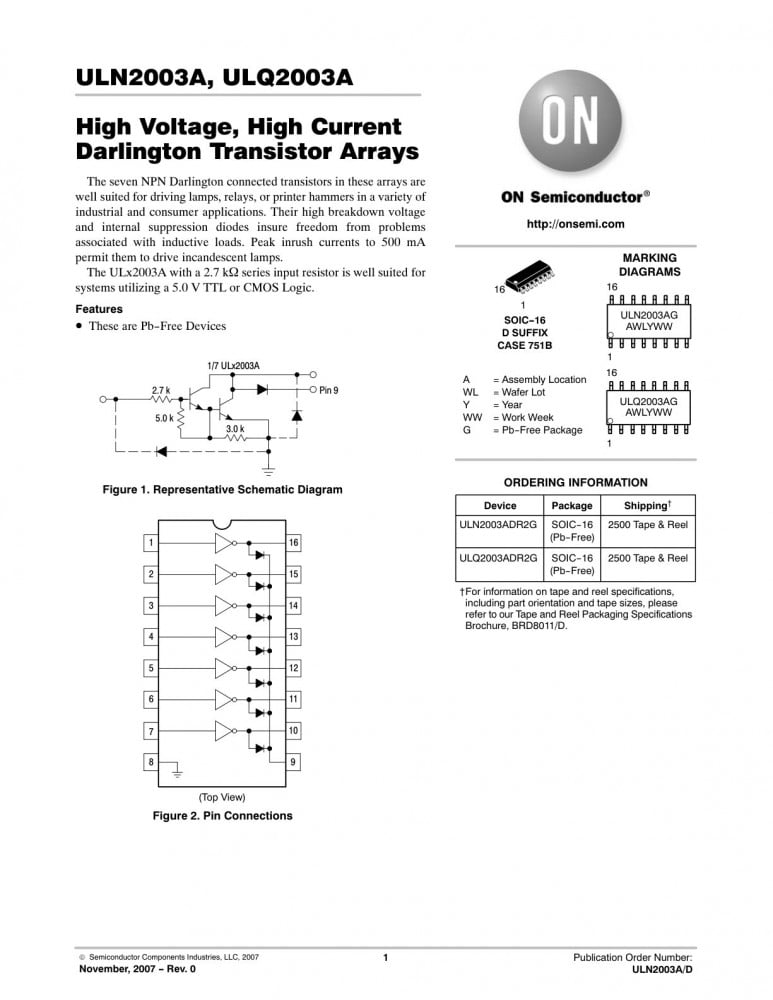 ULN2003ADR2G datasheet page 1