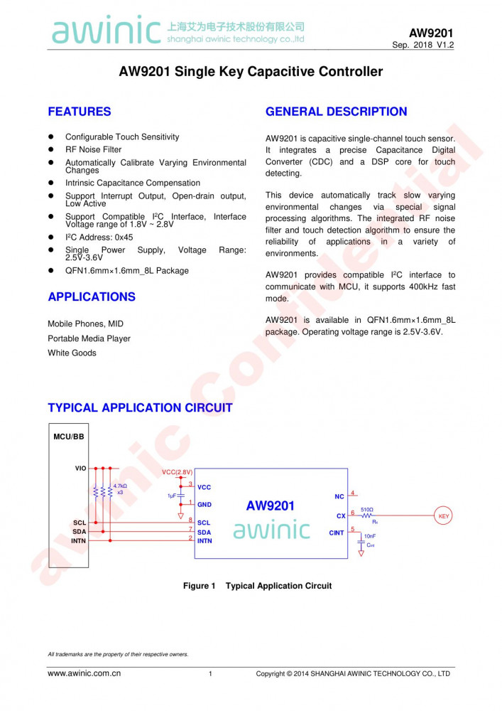AW9201QNR datasheet page 1