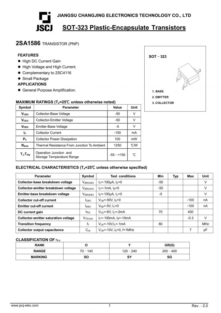 2SA1586 datasheet page 1