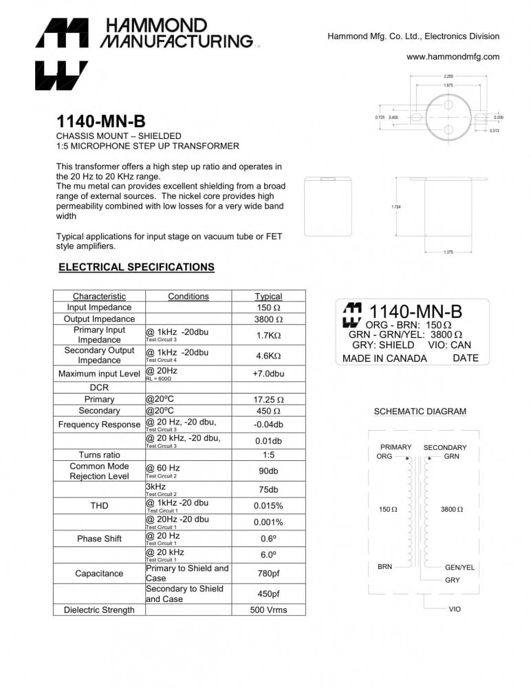 Hammond 1140-MN-B technical document page 1