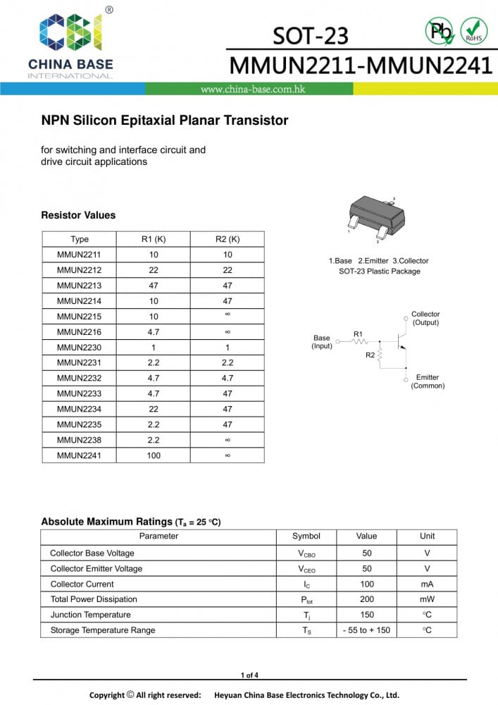 MMUN2211 datasheet page 1
