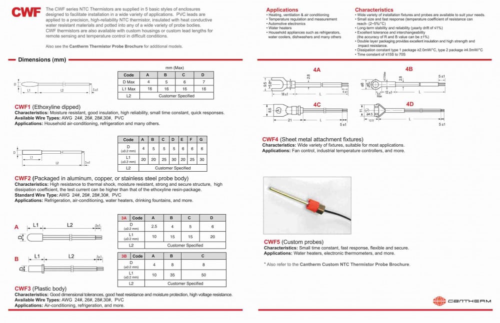 Cantherm CWF thermistor probe technical document page 2