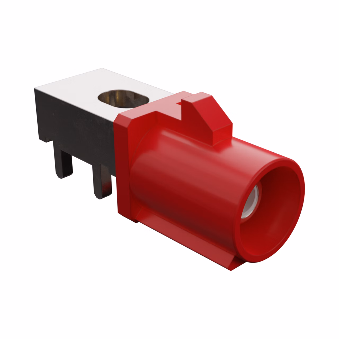 FAKRA Jack, Right-Angle, PCB Receptacle, Through Hole, Die Cast Body, Tin (Sn) Plated, Pin in Paste, Keying Code L, Carmine Red, Tray, 50 Ohms for sale