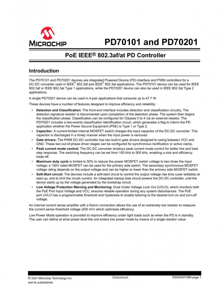 PD70201 technical document page 1