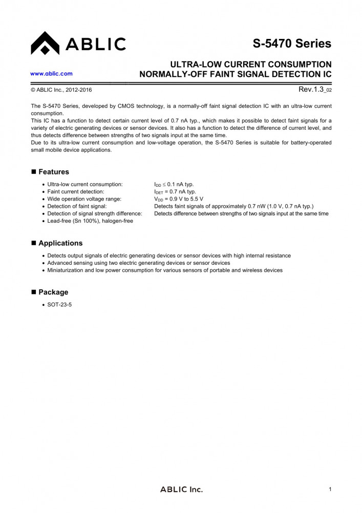 S-5470 Series datasheet page 1