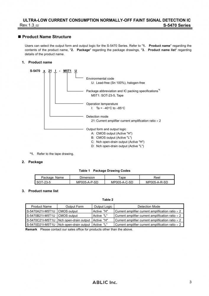 S-5470 Series datasheet page 3