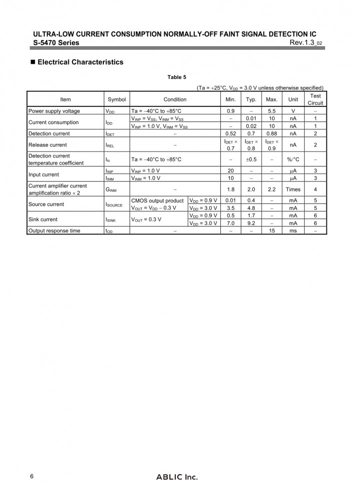 S-5470 Series datasheet page 6