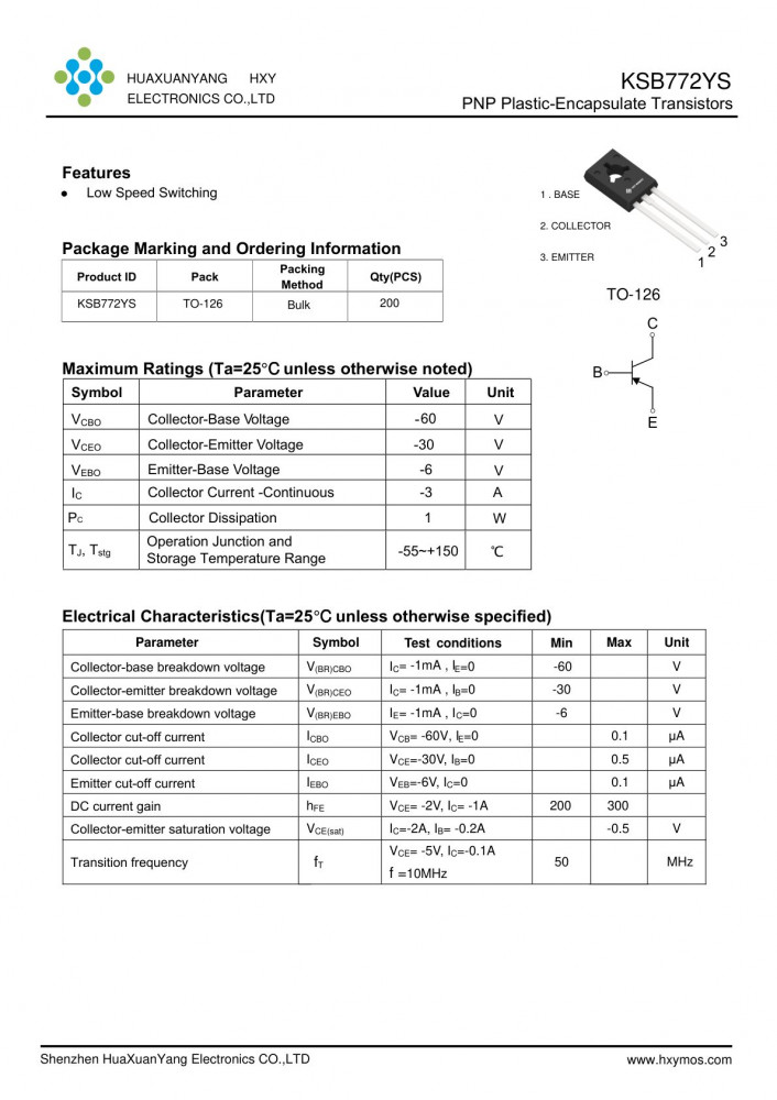 KSB772YS-HXY datasheet page 1