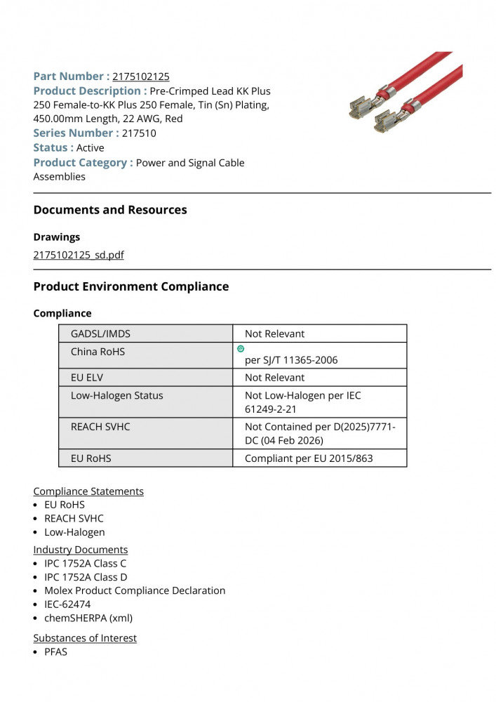 MOLEX 2175102125 product drawing, page 1