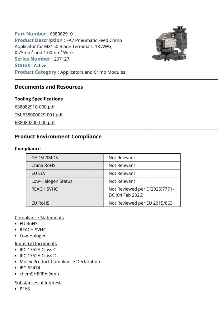 MOLEX 638082910 tooling document page 1