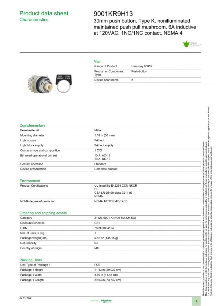 9001KR9H13 technical document page 1