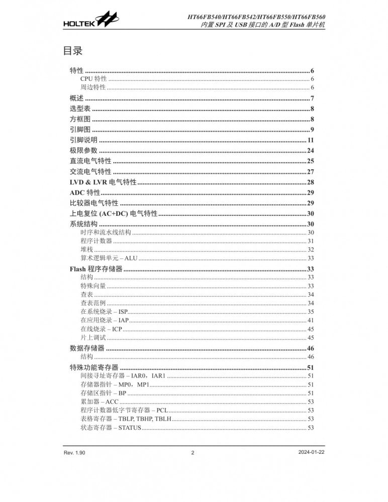 HT66FB550 datasheet page 2