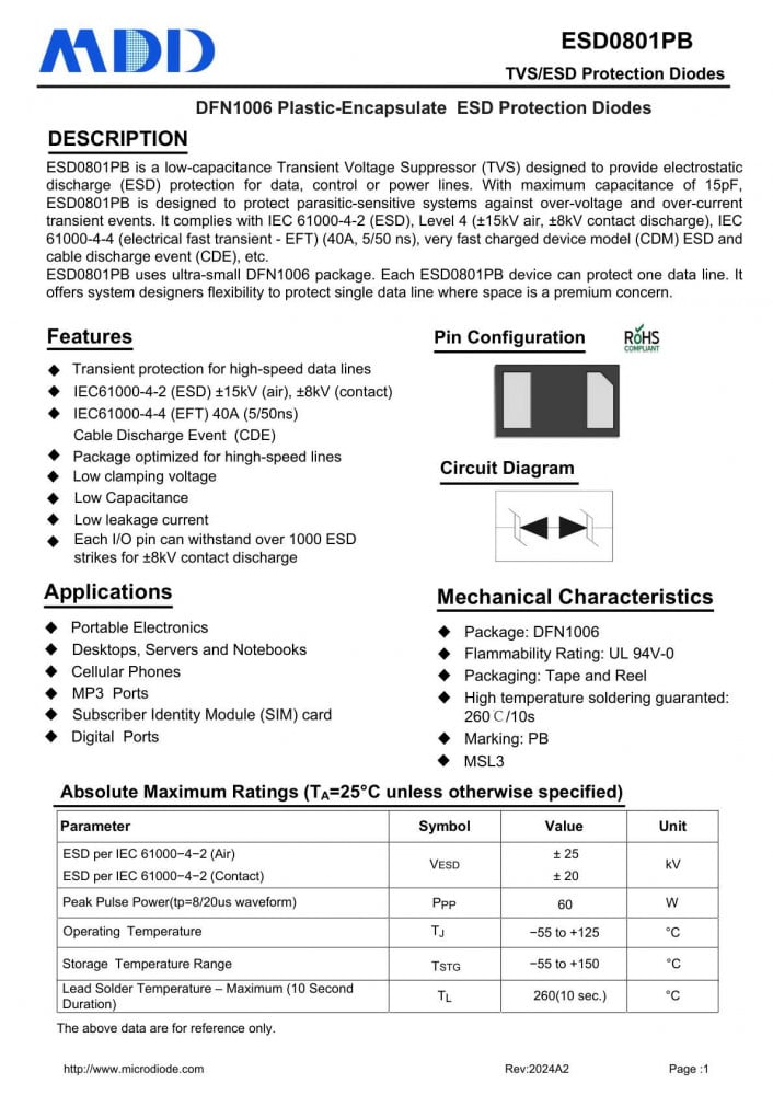 ESD0801PB datasheet page 1