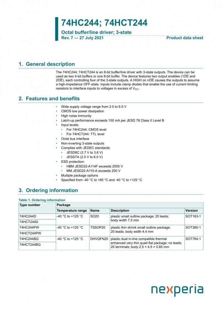 74HC244PW datasheet page 1