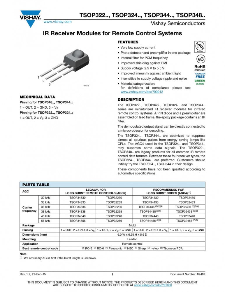 TSOP34838 datasheet page 1