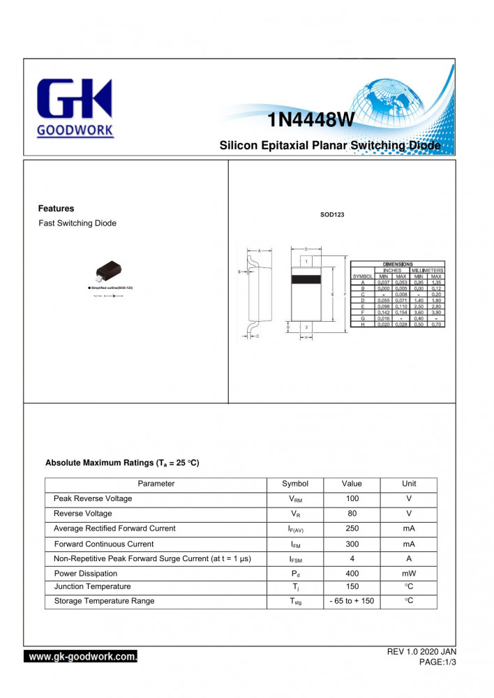 1N4448W technical document page 1